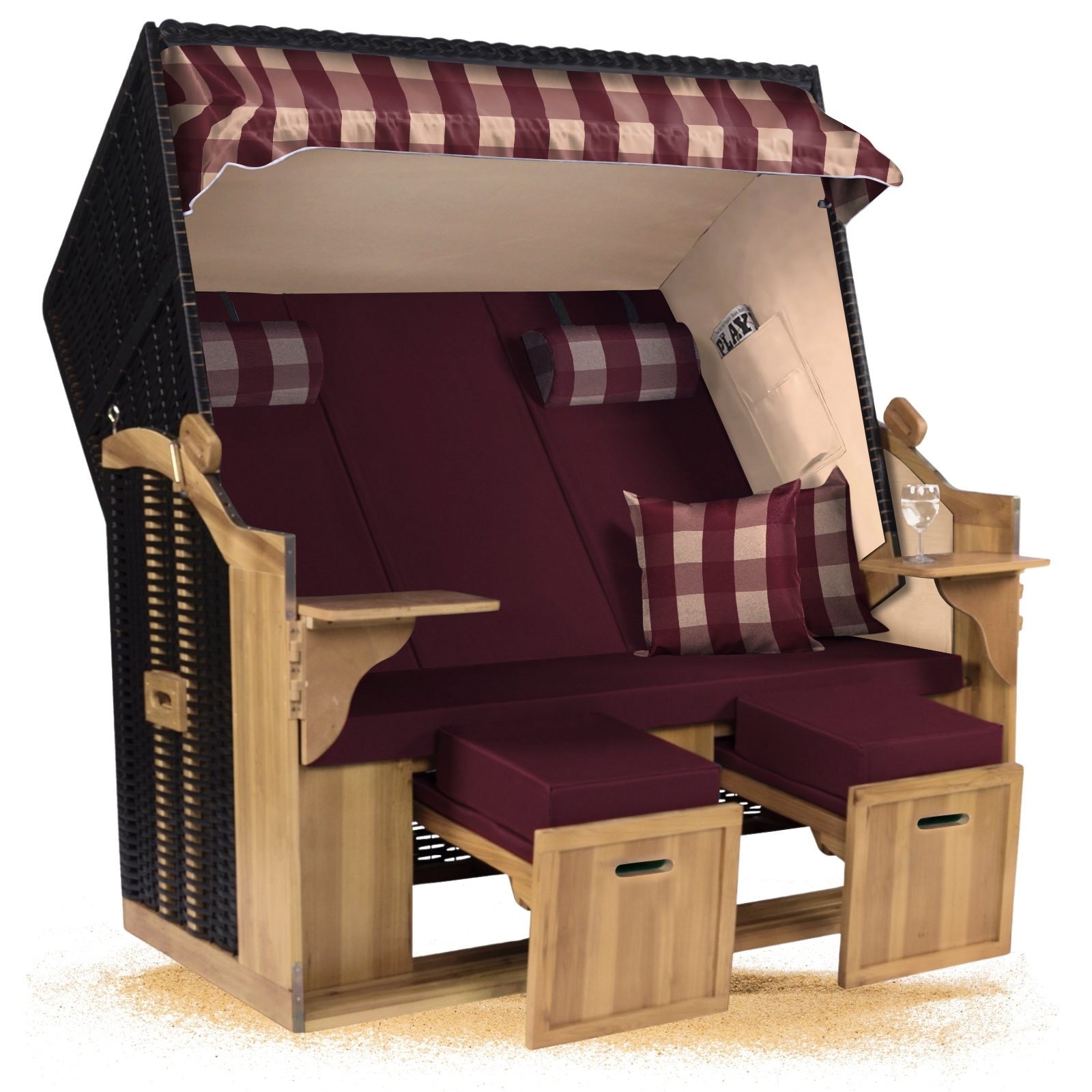 Strandkorb Ostsee ROYAL XXL Schwarz | Beige Rot - Strandkorb-Hanse.de