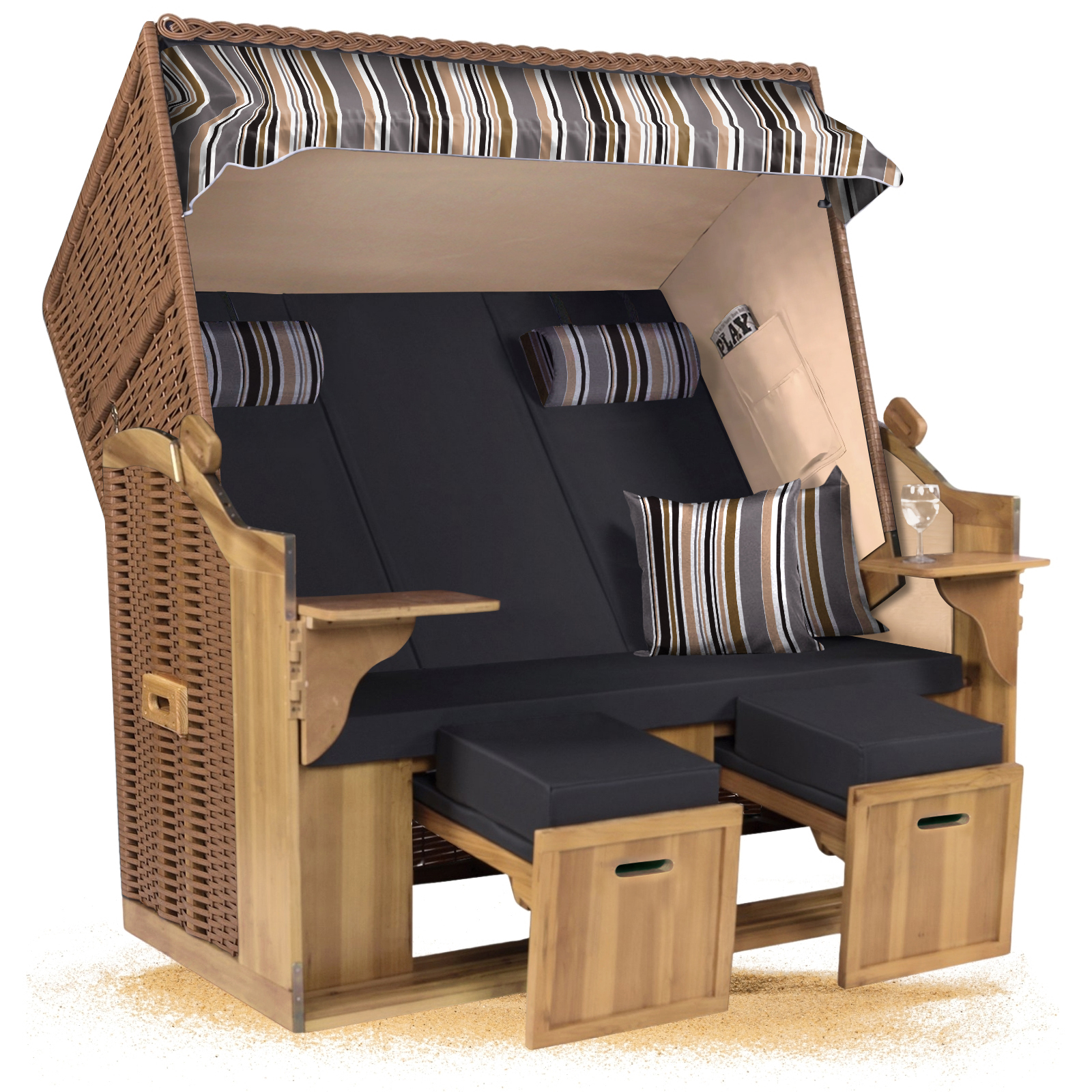 Strandkorb Ostsee ROYAL XXL Natur | Beige Anthrazit - Strandkorb-Hanse.de